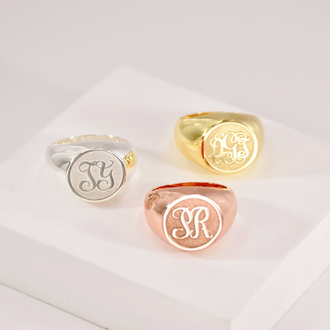 Signet Monogram Ring • Personalized Initial Gold Signet Ring • Engraved ...