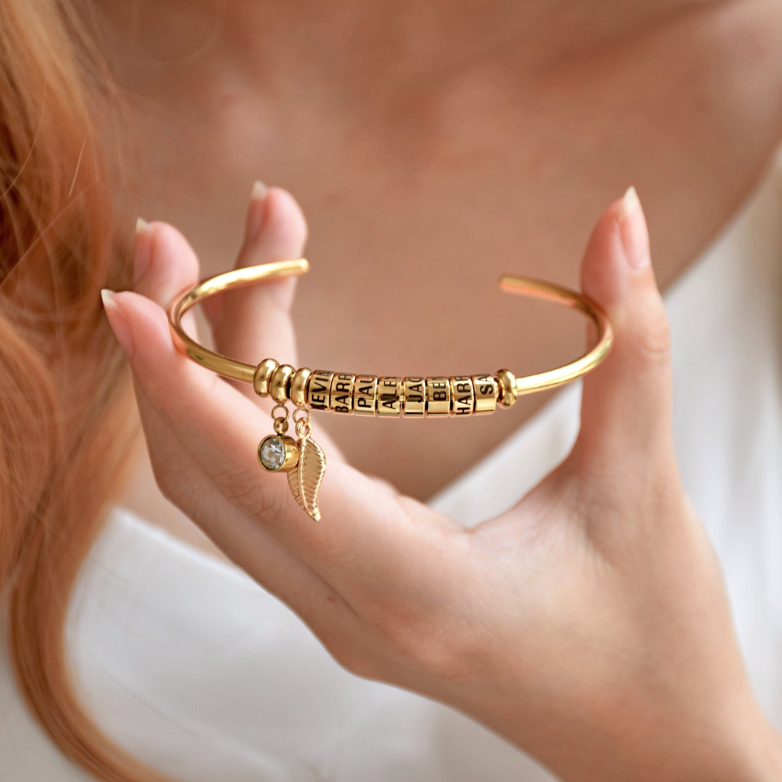 Personalized Engraved Names Bangle • Custom Bangle Bracelet With Beads ...