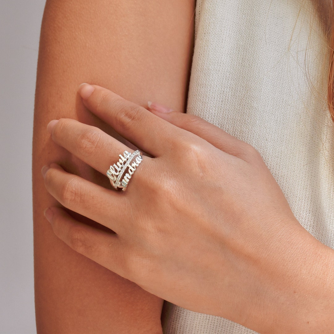 Personalized Two Name Ring • Double Name Ring • Family Names Ring ...