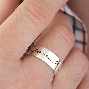 Personalized Engraved Handwriting Ring Wide Handwriting Band - Etsy