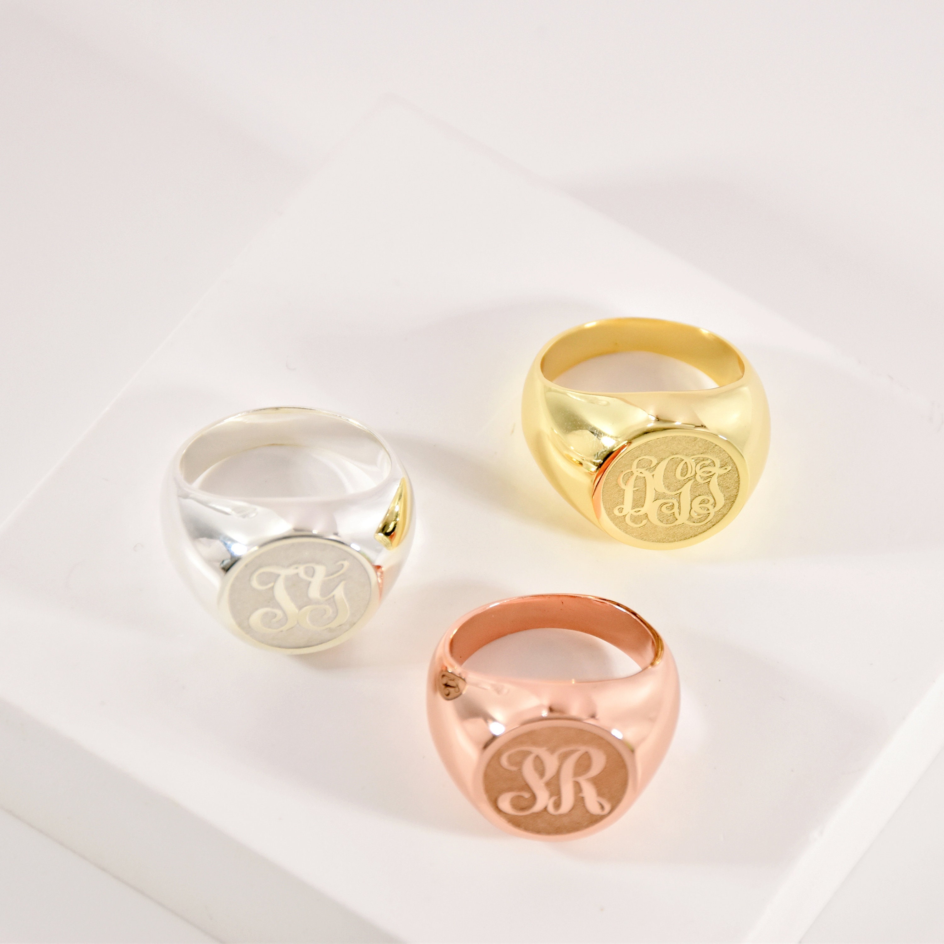 Signet Monogram Ring Personalized Initial Gold Signet Ring | Etsy