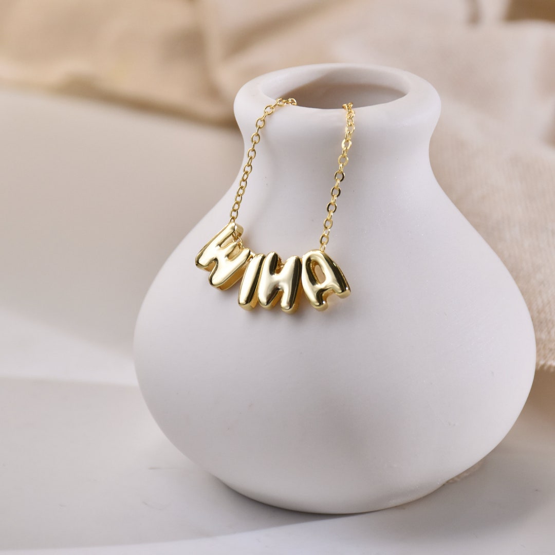 Puff Letter Necklace 3D Letter Necklace Bubble Name Necklace Monogram Initial Necklace Personalized Jewelry Christmas Gift