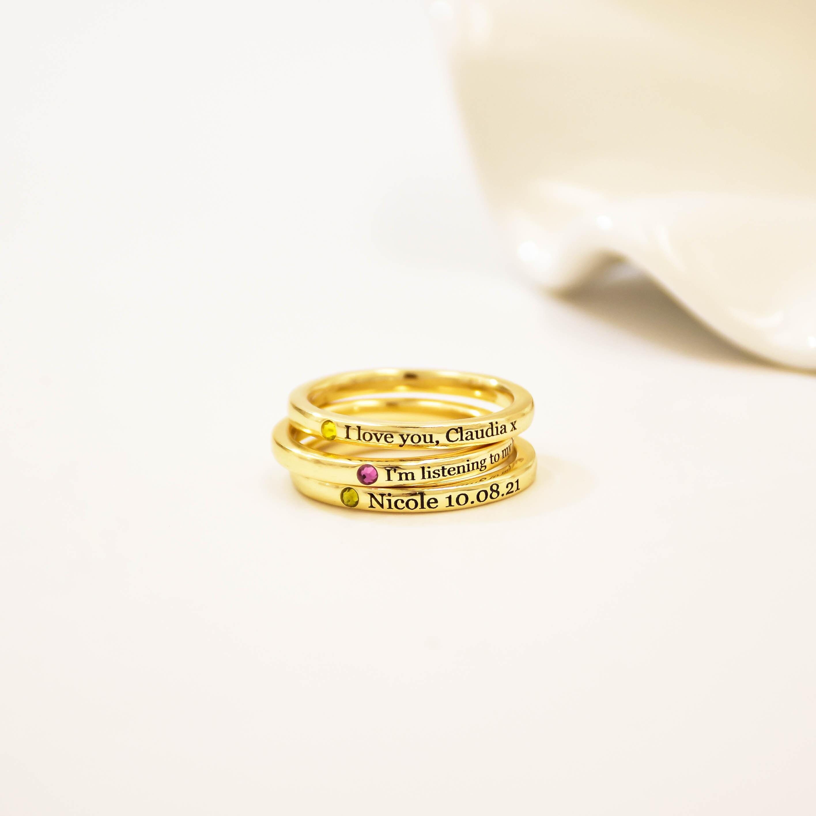 Dainty Stacking Birthstone Name Ring • Personalized Name Ring ...