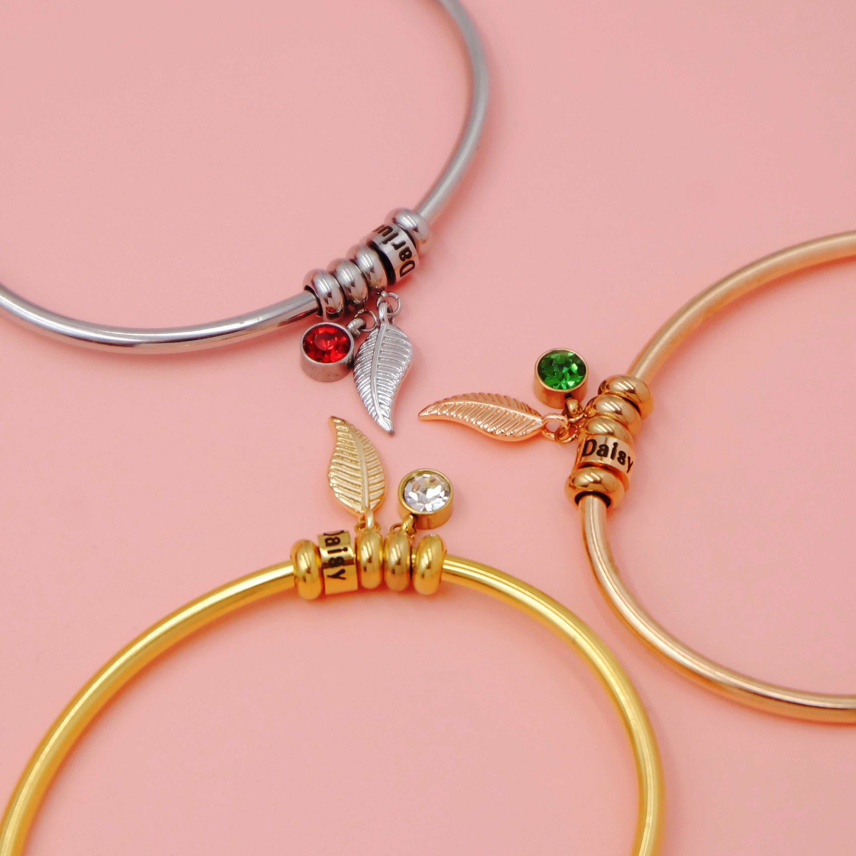 Personalized Engraved Names Bangle • Custom Bangle Bracelet With Beads ...