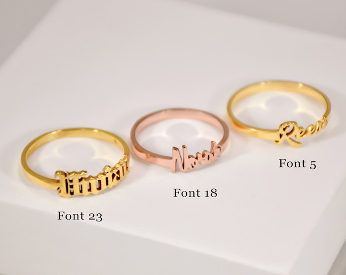 Sideway Initial Ring • Sterling Silver Ring • Stacking Ring • Custom Name Ring • Personalized ...