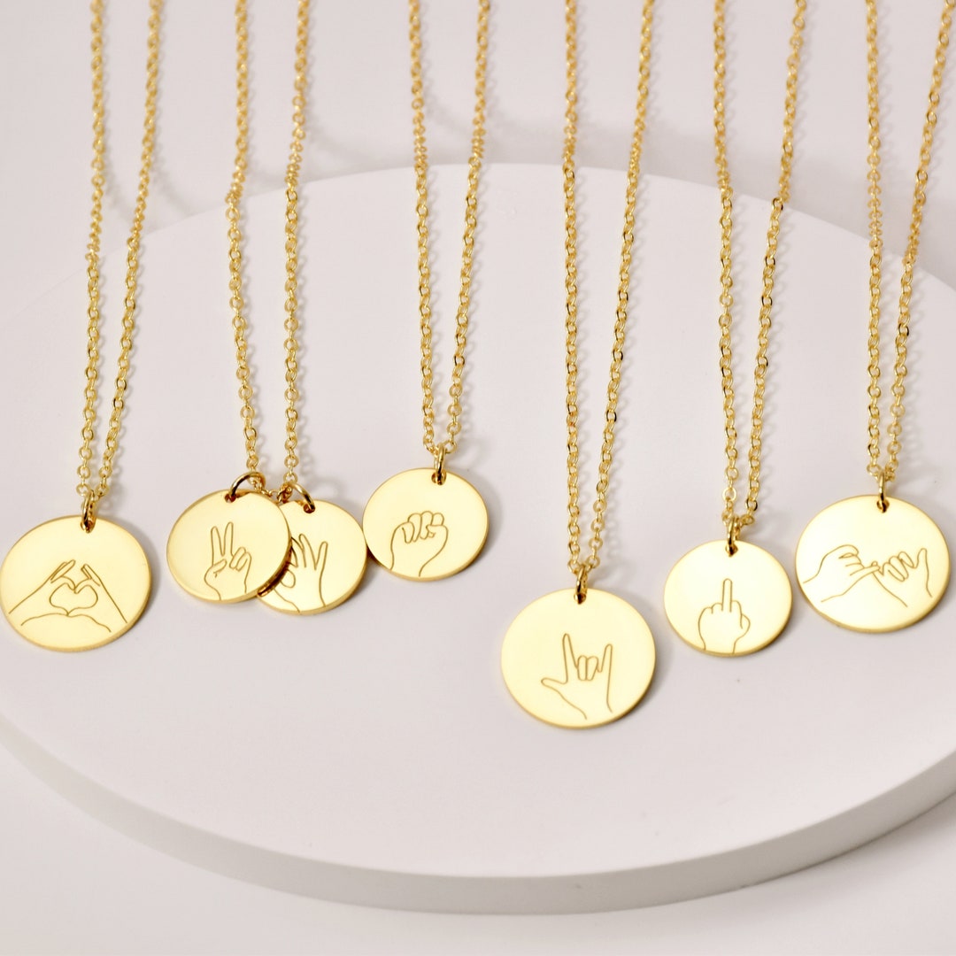 Custom Sign Language Necklace • Hand Gesture Necklace • ASL Disc ...