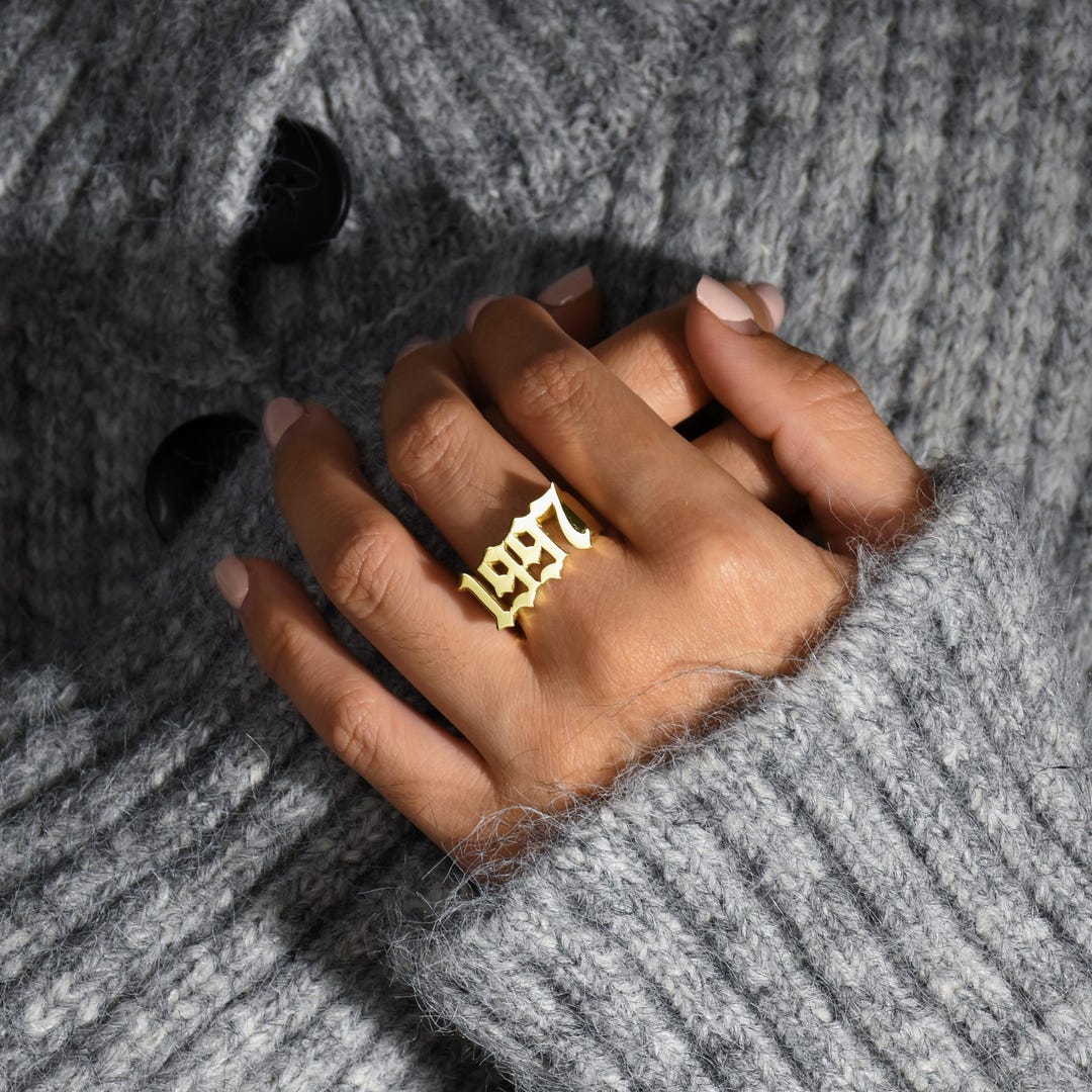 Personalized Gothic Year Ring • Custom Number Ring • Custom Old English ...