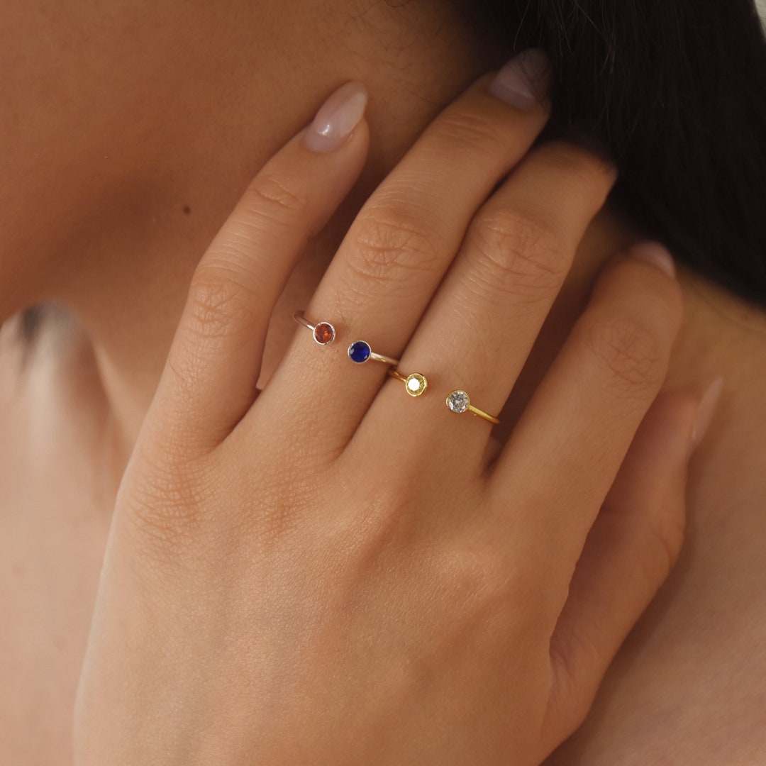 Adjustable Birthstone Ring • Minimalist Dainty Gemstone Ring • Custom ...
