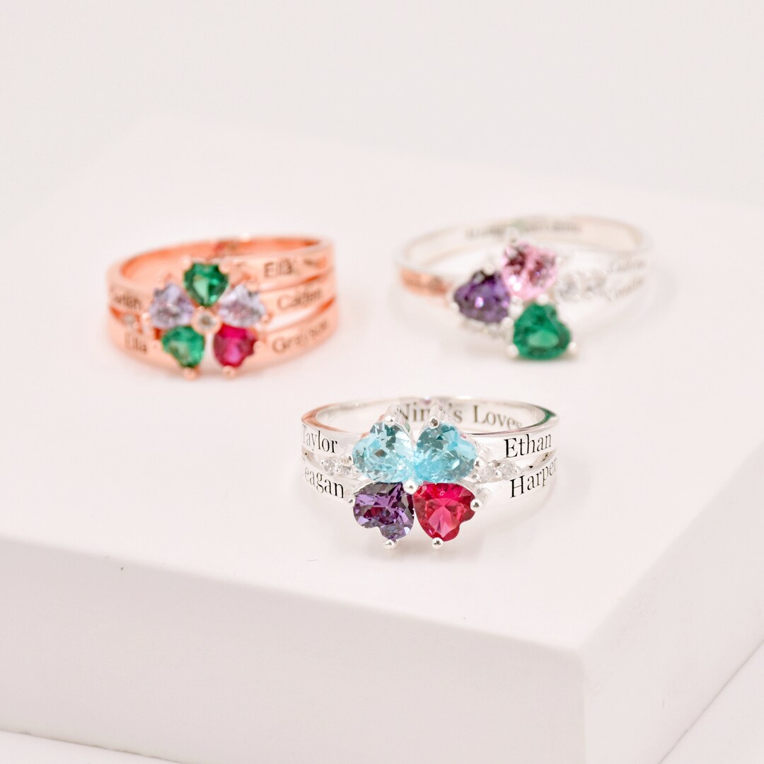 Dainty Multi-stone Ring • Birthstone Ring • Birthstone Ring With Kids ...