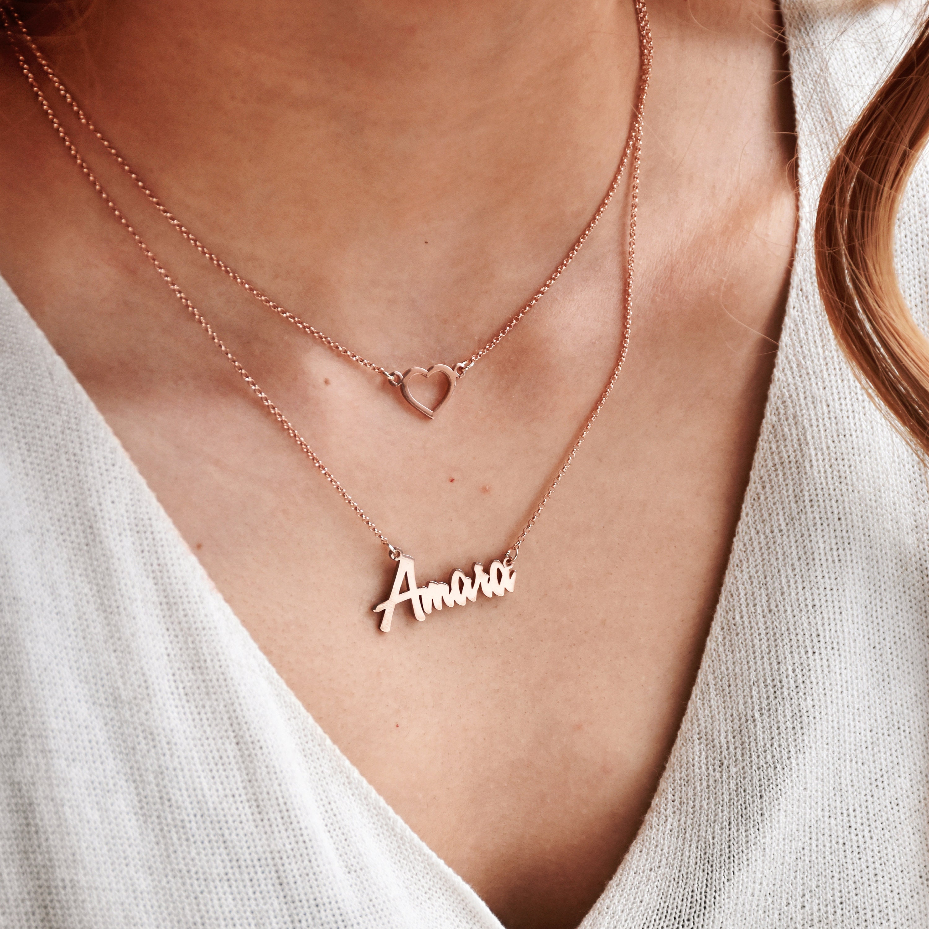 Double Layered Name Necklace Double Chain Name Necklace | Etsy