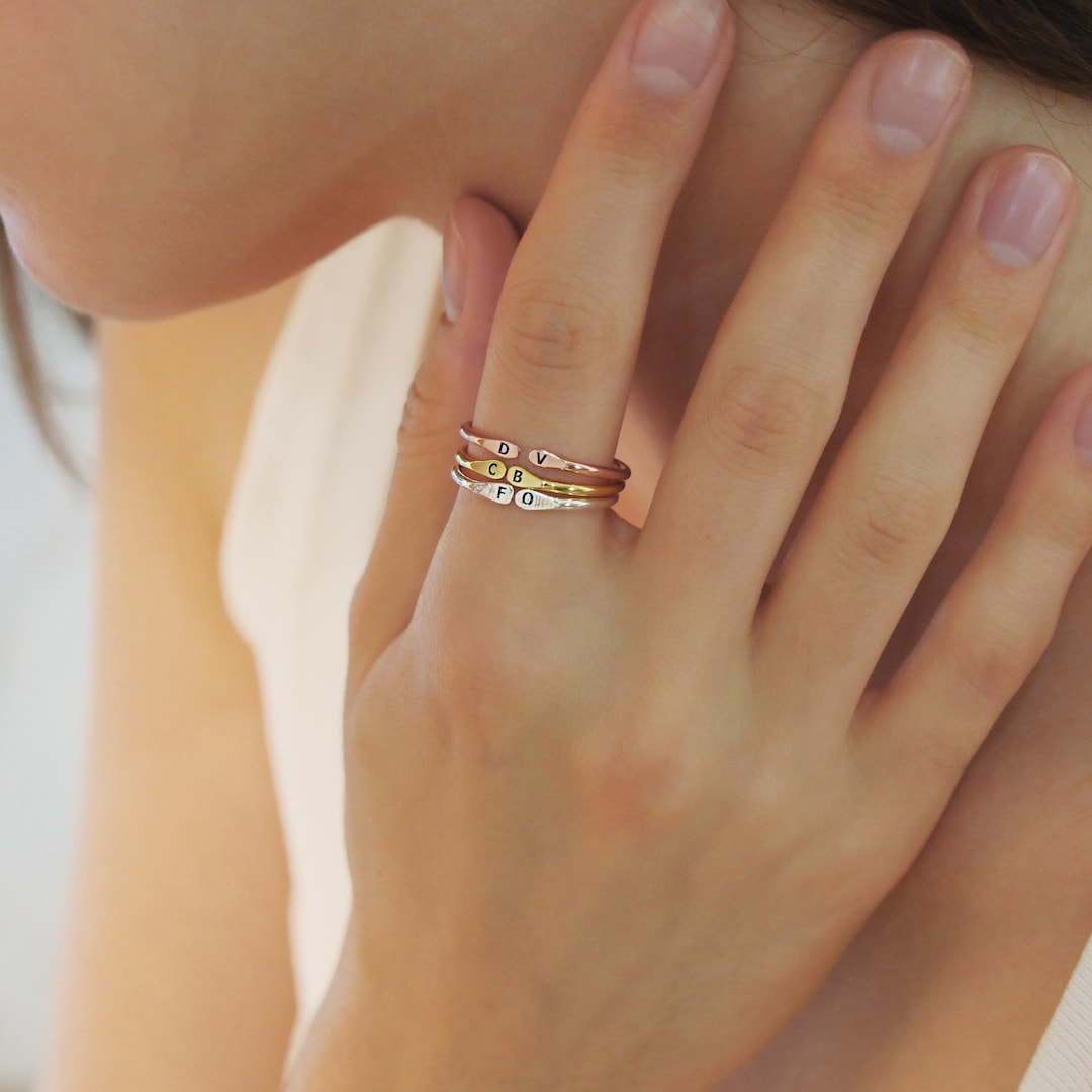 Adjustable Skinny Letter Ring • Custom Letter Ring • Dainty Initial ...