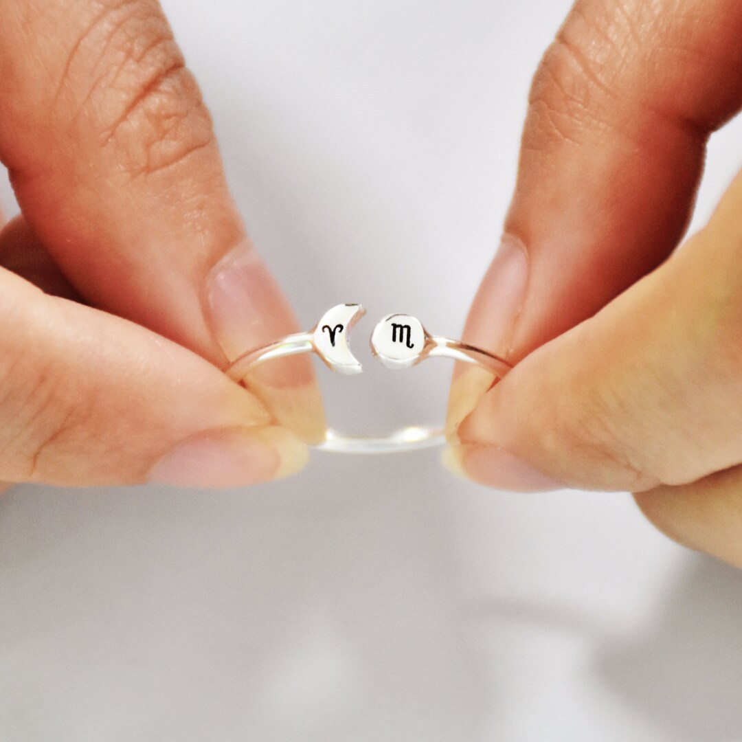 Dainty Zodiac Ring • Personalized Moon and Sun Ring • Zodiac Jewelry ...