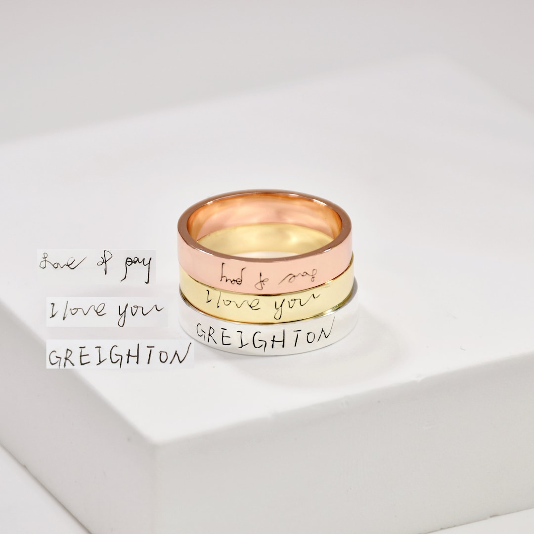 Memorial Handwriting Ring • Thick Band Ring • Custom Handwriting Ring ...