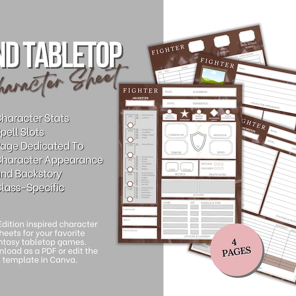 Fighter Character Sheet 5e - Etsy