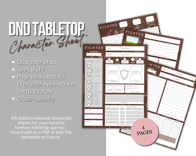 Dnd 5e Character Sheet Fighter Printable and Fillable PDF D&D 5e - Etsy ...