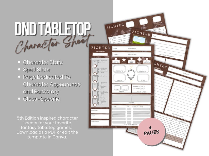 Fighter Editable DND 5E Character Sheet Edit in Canva 4 - Etsy UK