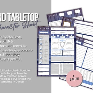 Wizard Editable DND 5E Character Sheet | Edit in Canva | 4 Pages - Etsy