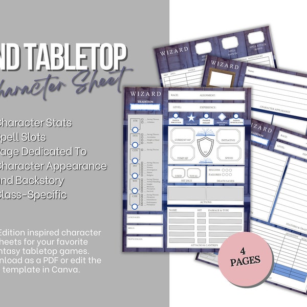 Dnd Character Sheet Canva - Etsy
