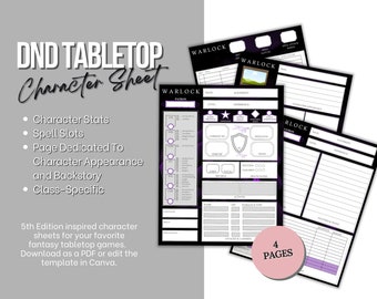 Bard Editable DND 5E Character Sheet Edit in Canva 4 Pages - Etsy