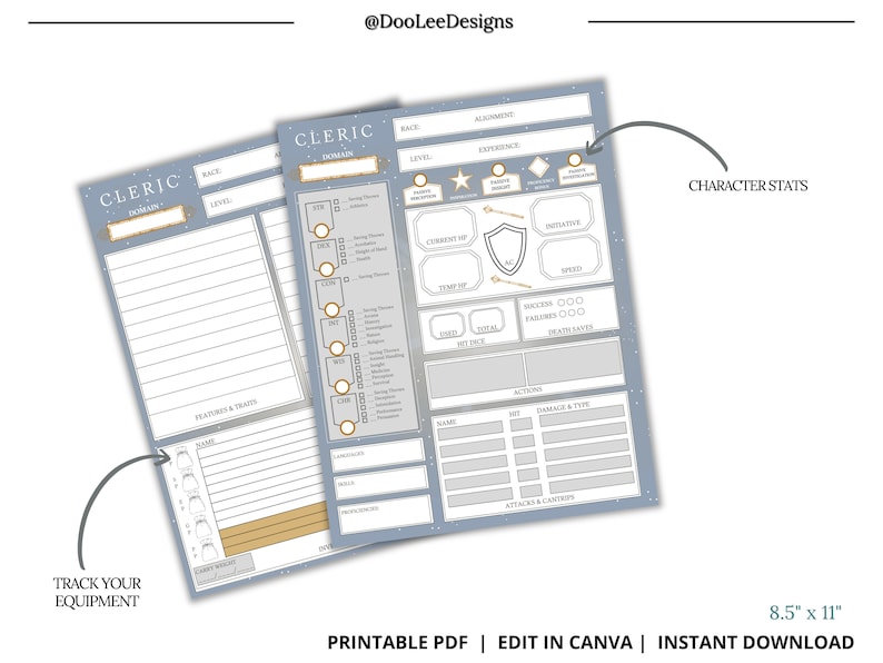 Cleric Editable DND 5E Character Sheet Edit in Canva 4 - Etsy Hong Kong