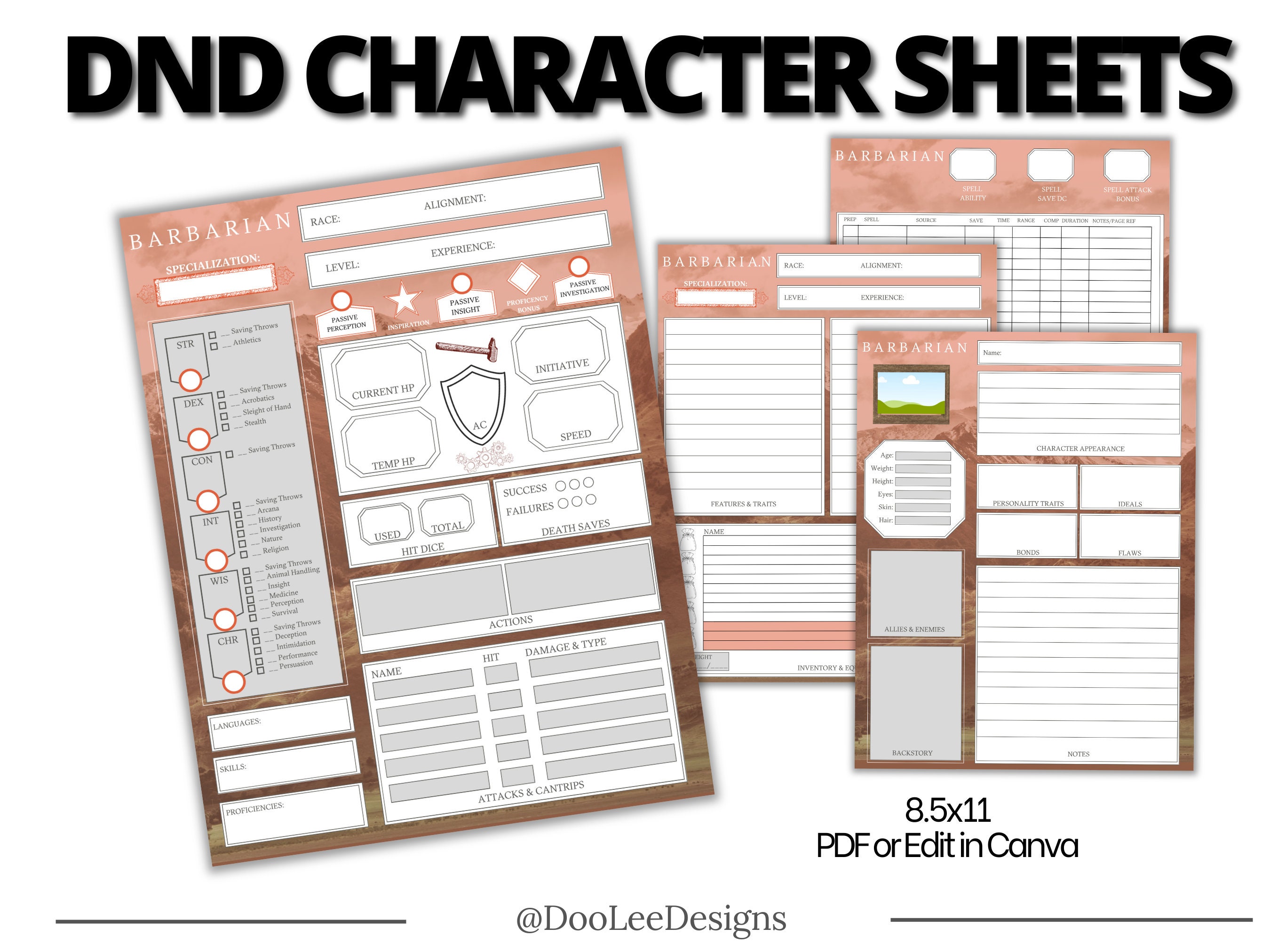 Barbarian Editable DND 5E Character Sheet Edit in Canva 4 - Etsy UK