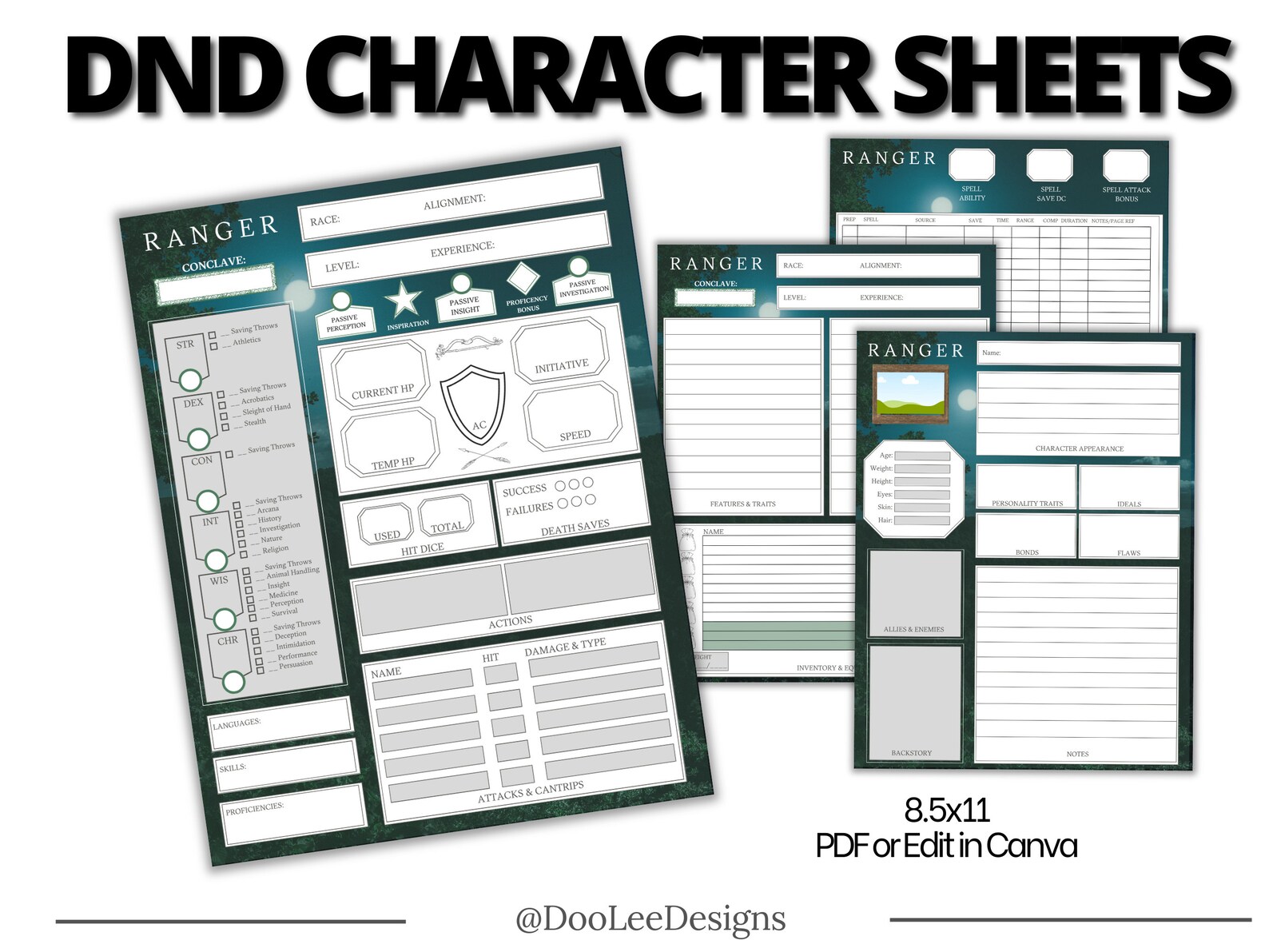 Ranger Editable DND 5E Character Sheet | Edit in Canva | 4 Pages - Etsy