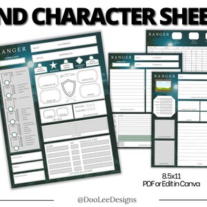 Ranger Editable DND 5E Character Sheet | Edit in Canva | 4 Pages - Etsy