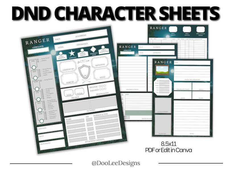Ranger Editable DND 5E Character Sheet Edit In Canva 4 - Etsy México Ranger Editable DND 5E Character Sheet Edit In Canva 4 - Etsy México