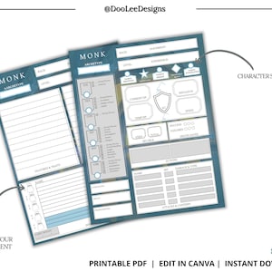 Monk Editable DND 5E Character Sheet | Edit in Canva | 4 Pages - Etsy
