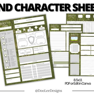 Druid Editable DND 5E Character Sheet | Edit in Canva | 4 Pages - Etsy