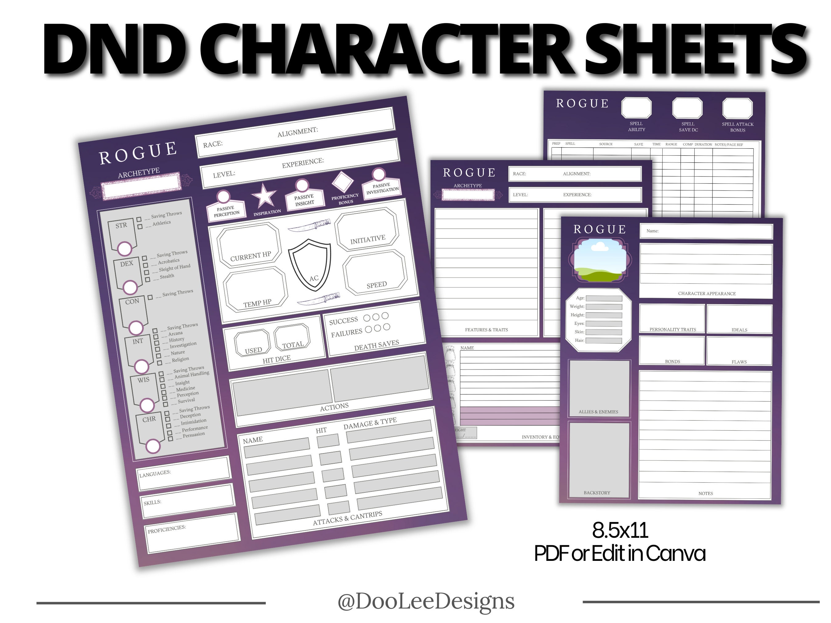 Rogue Editable DND 5E Character Sheet | Edit in Canva | 4 Pages - Etsy