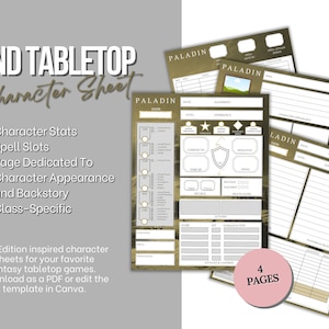 Paladin Editable DND 5E Character Sheet | Edit in Canva | 4 Pages - Etsy