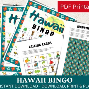 50 Hawaii Bingo Game Card, Fun Travel Theme Birthday Activity, Summer ...