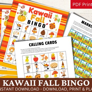 50 Kawaii Fall Bingo Game, Cute Autumn Season Activity for Kids ...