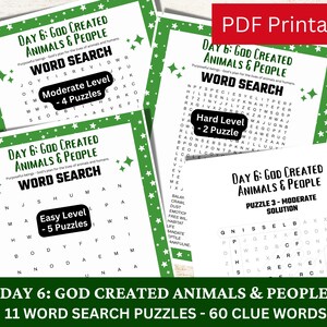 11 Bible Stories Themed Word Search Puzzle Games, God Created Animals ...