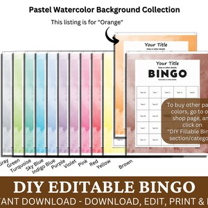 50 Editable Bingo Watercolor Orange Template PDF, DIY Fillable Game ...
