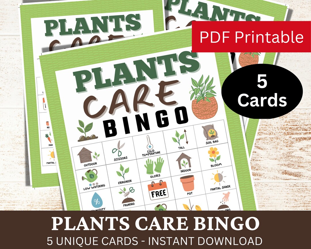 5 Plants Care Bingo Game Card, Gardening Theme Activity, Fun Springtime ...