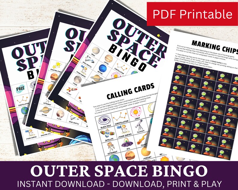 100 Outer Space Bingo Game Card Fun Solar System Theme Party - Etsy