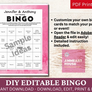 25 Editable Bingo Watercolor Pink Template PDF, DIY Fillable Game Card ...