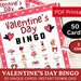 50 Valentine's Day Bingo Game Card, Watercolor Theme Class Party ...