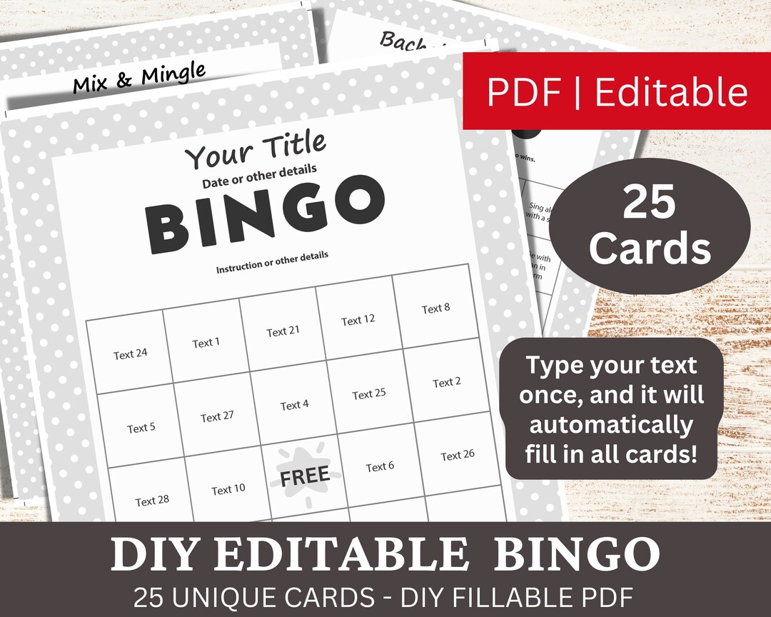 25 Editable Bingo Template PDF, DIY Fillable Bingo Game Cards, Pastel ...