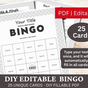 25 Editable Bingo Template PDF, DIY Fillable Bingo Game Cards, Pastel ...