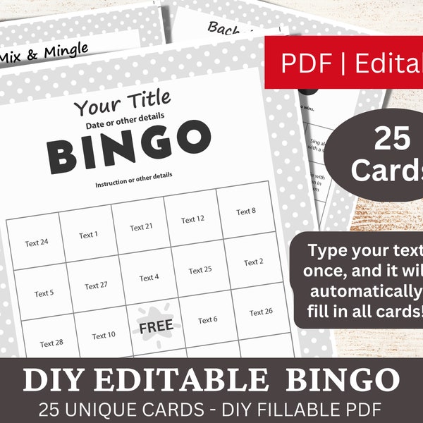 Editable Bingo Template - Etsy