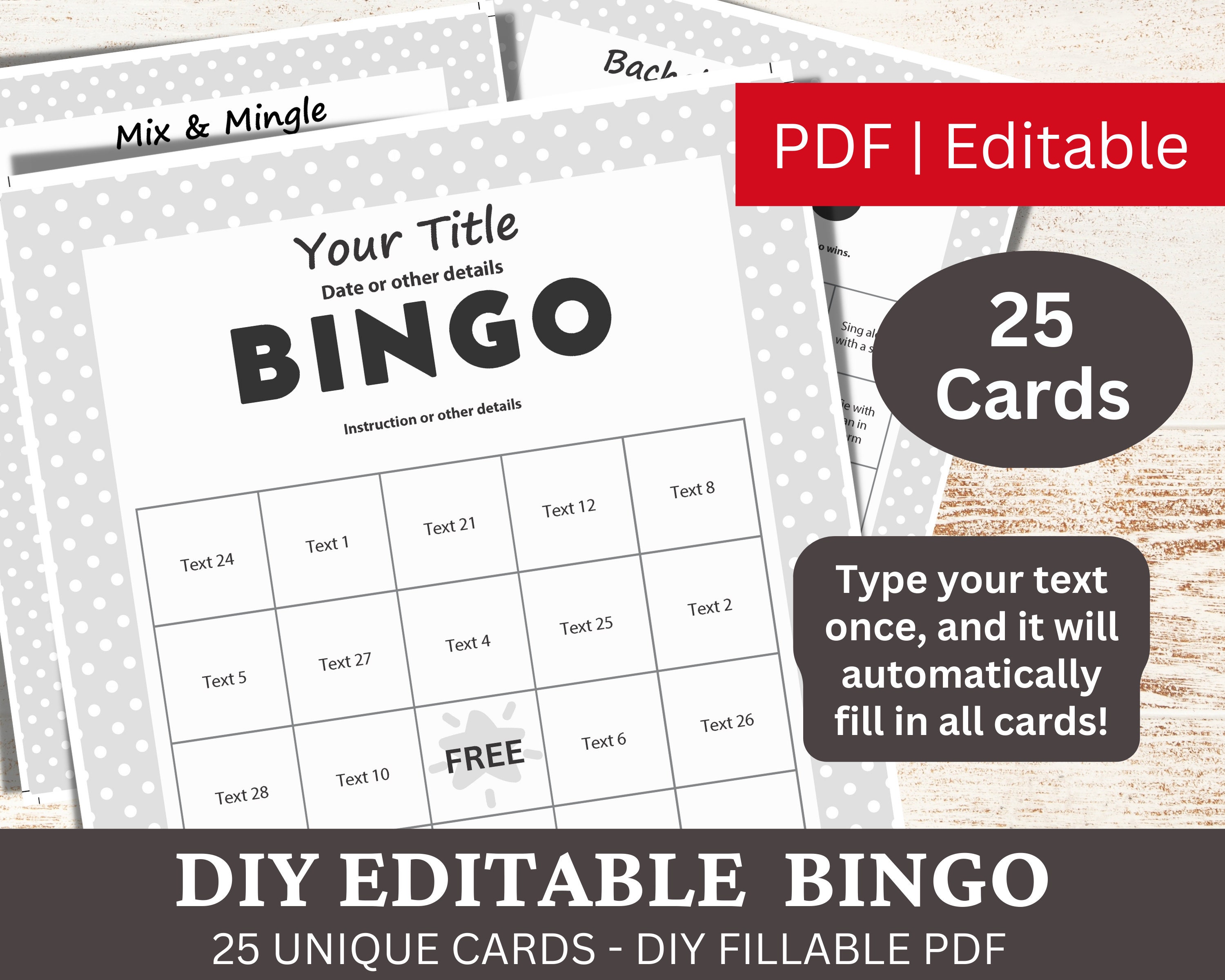 25 Editable Bingo Template PDF, DIY Fillable Bingo Game Cards, Pastel ...