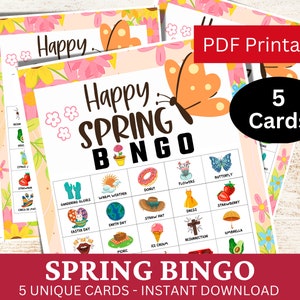 5 Spring Bingo Game Cards, Springtime Season Activity, Classroom Game ...