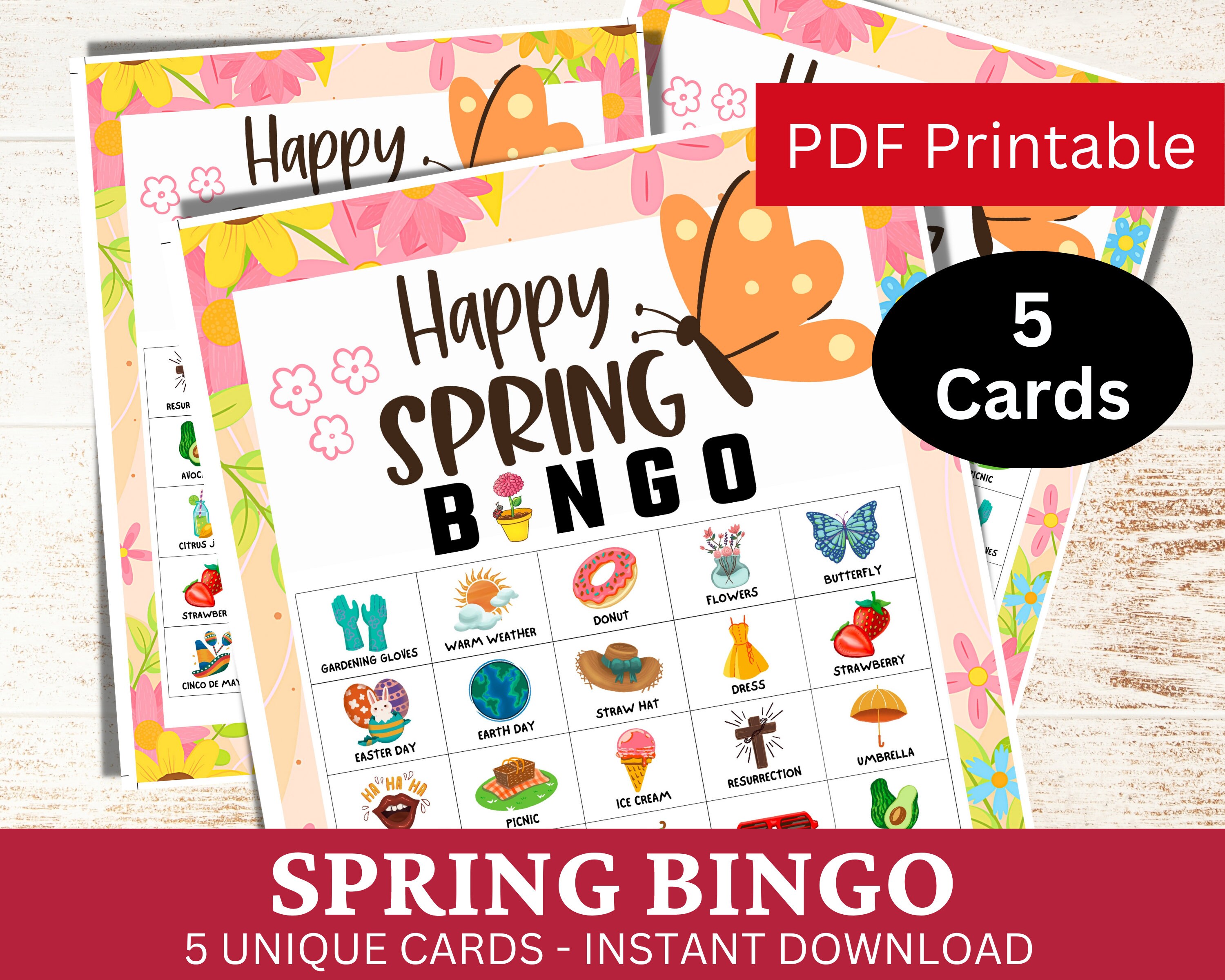 5 Spring Bingo Game Cards, Springtime Season Activity, Classroom Game ...