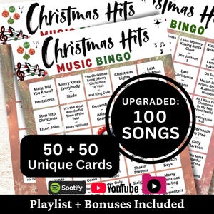 Christmas Songs Bingo 50 Cards, Best Xmas Songs Bingo With Playlist ...