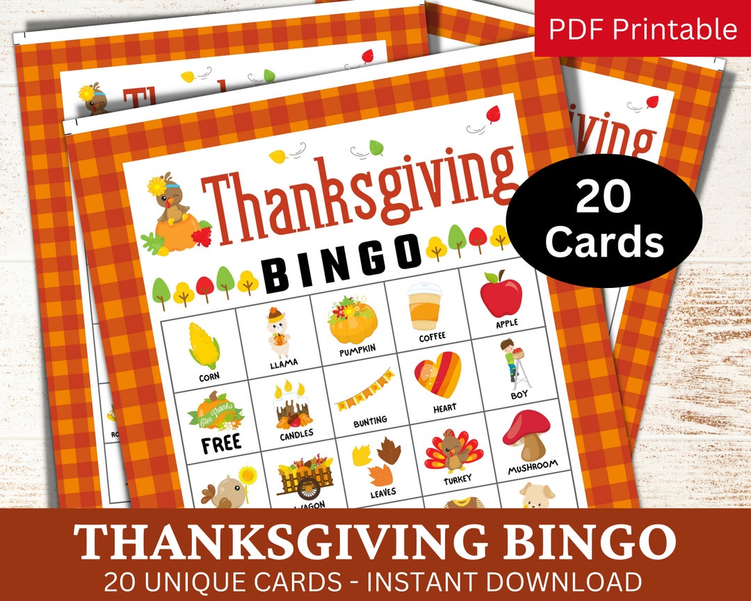 20 Juego de bingo de Acción de Gracias, linda actividad de la temporada ...