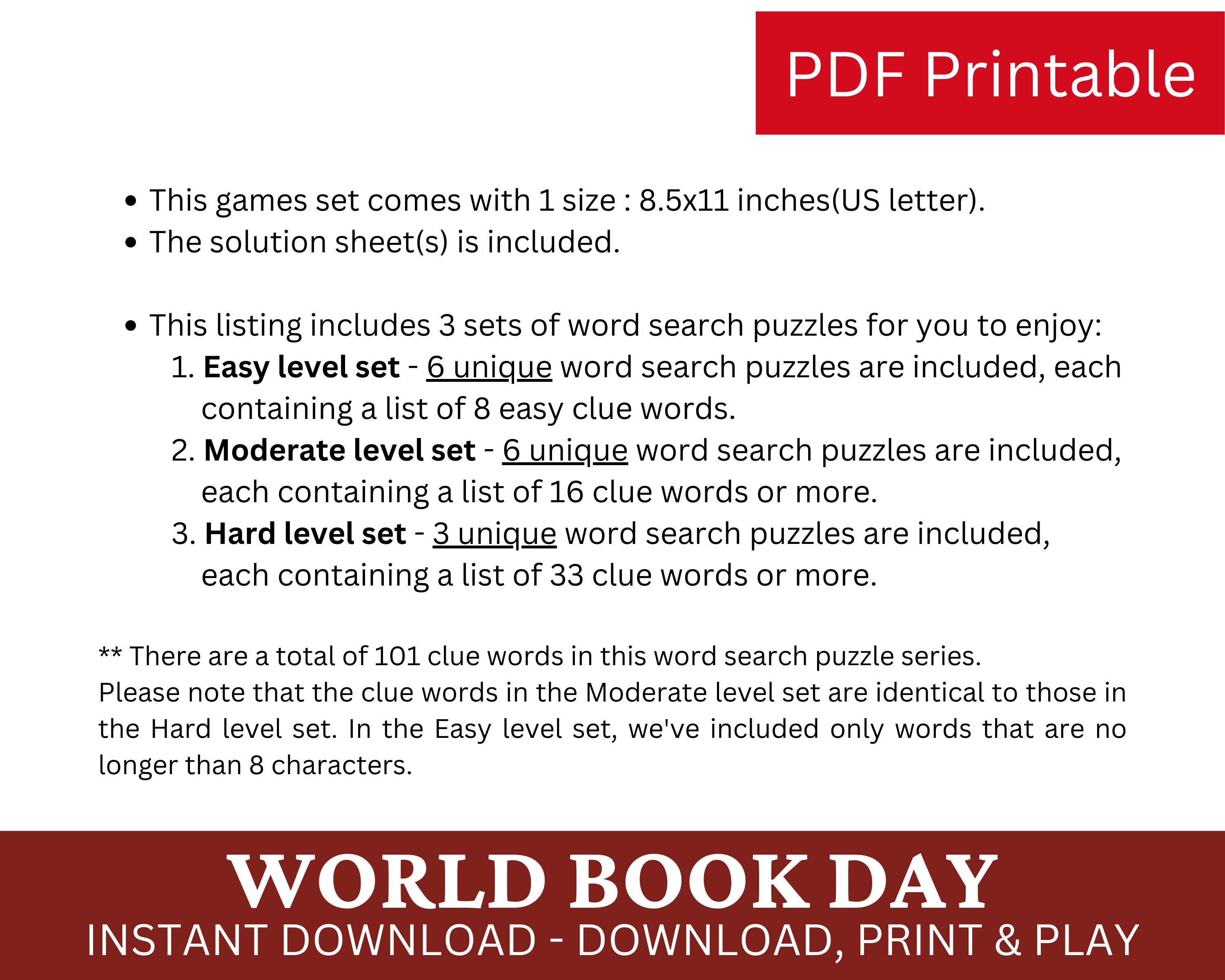 15 World Book Day Themed Word Search Puzzle Games, Book Lovers Club ...