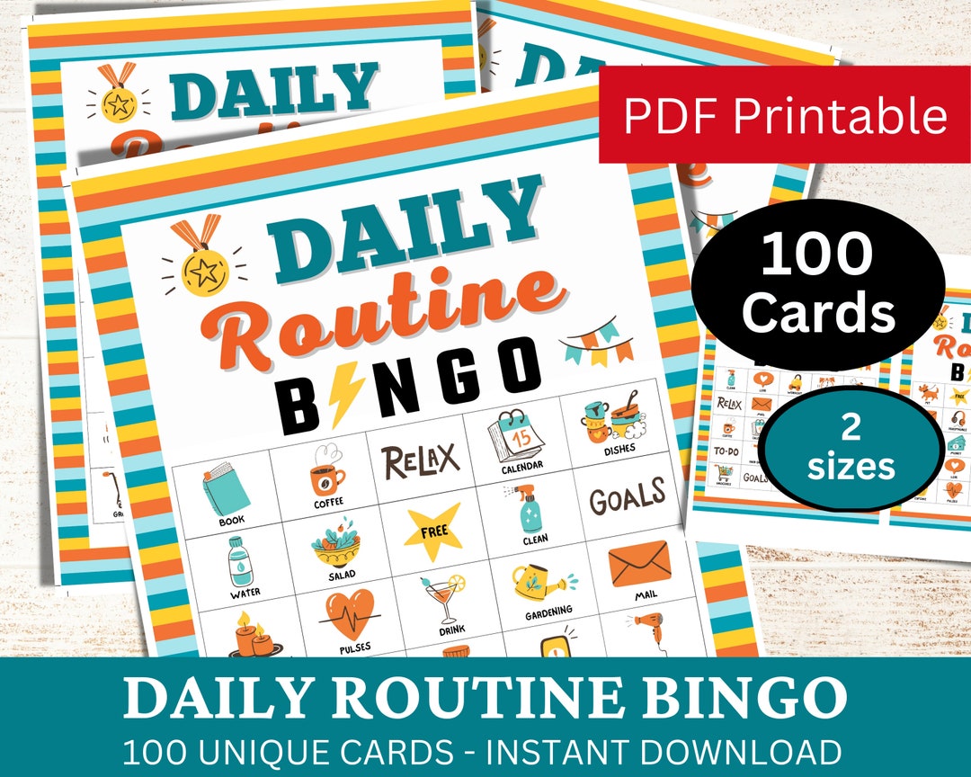 100 Daily Routine Bingo Game Card, Daily Chores Bingo, Self Care ...